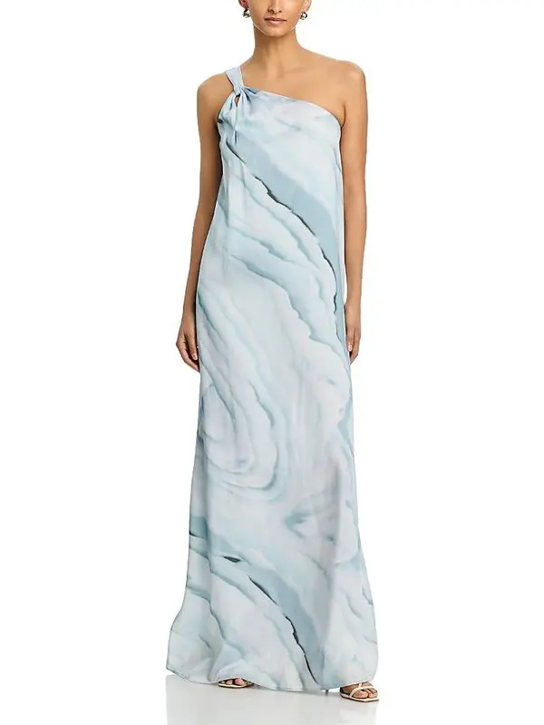 BOSS Dantea One-shoulder Dress - Pale Lagoon Ocean Tide Print