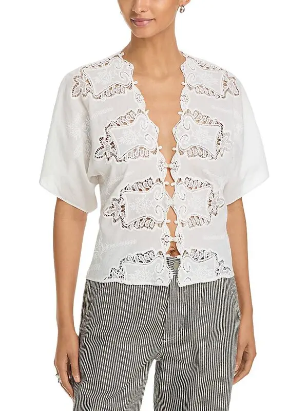 CISSA Lace Front Blouse - White Vintage Lace