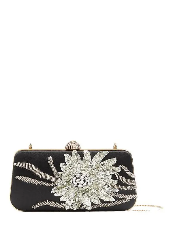 Valentino Garavani Minaudiere Rhinestone And Sequin Flower Chain Strap Wallet - Black/crystal