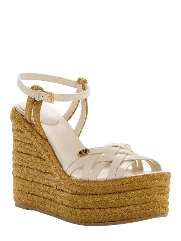 Valentino Garavani Vlogo Espadrille Wedge Sandals - White
