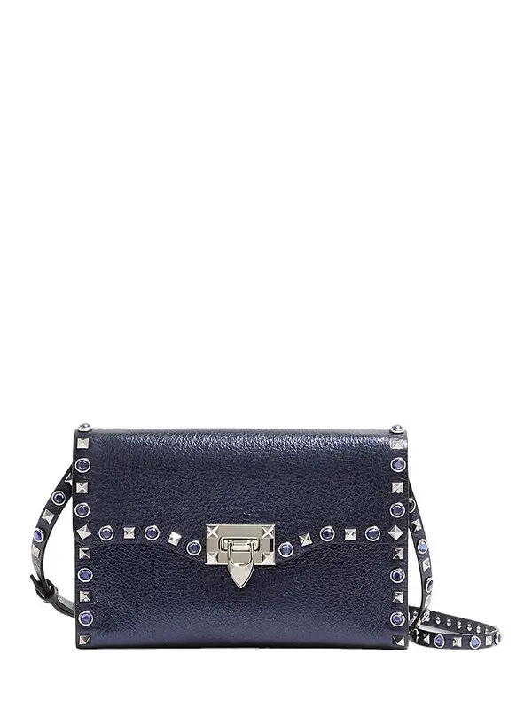 Valentino Garavani Small Rockstud & Rhinestone Leather Shoulder Bag - Navy