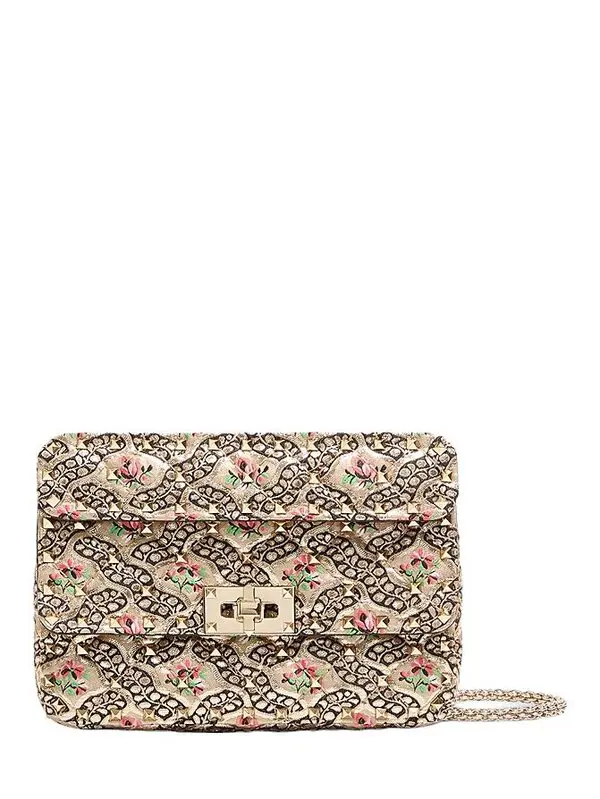 Valentino Garavani Small Stud & Flower Embellished Shoulder Bag - Gold