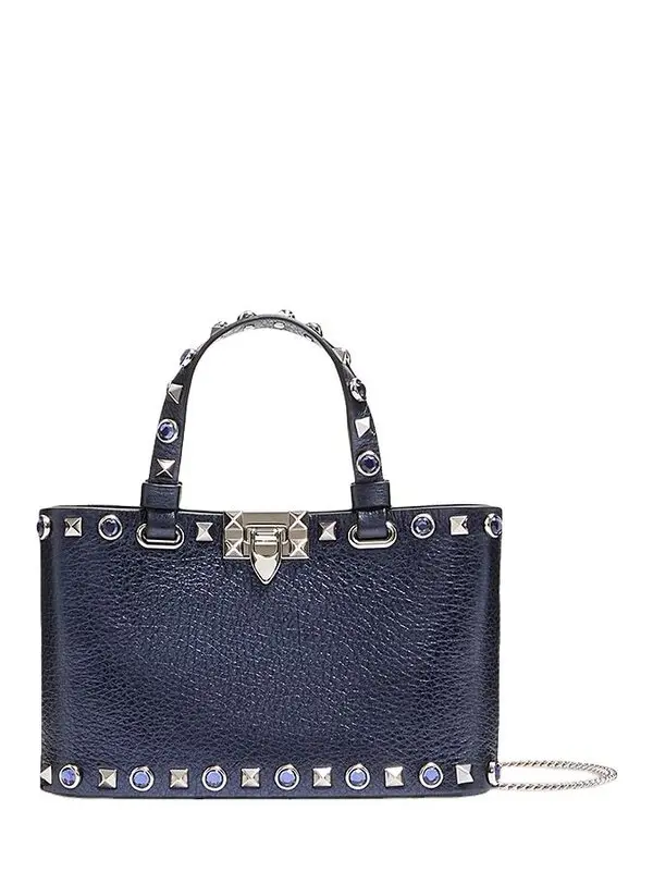 Valentino Garavani Mini Rockstud & Rhinestone Leather Shoulder Bag - Navy