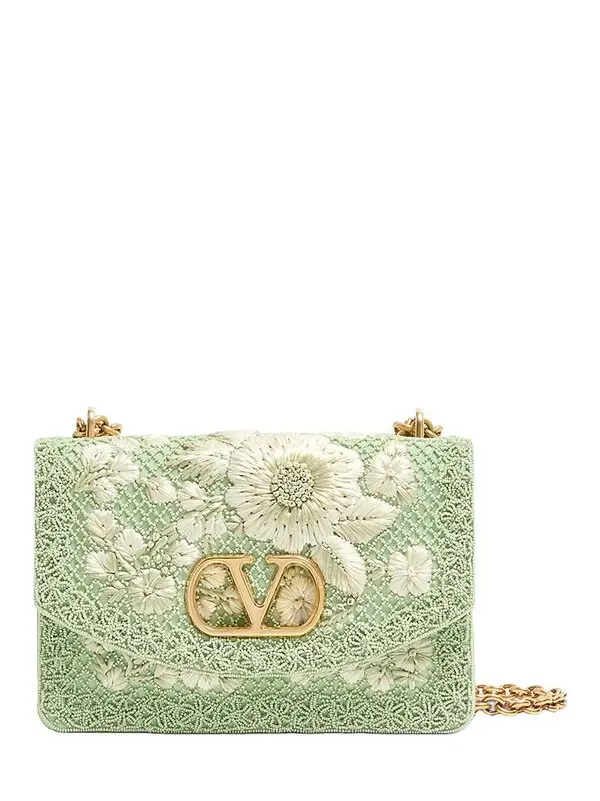 Valentino Garavani Raffia Flower And Beaded Shoulder Bag - Green