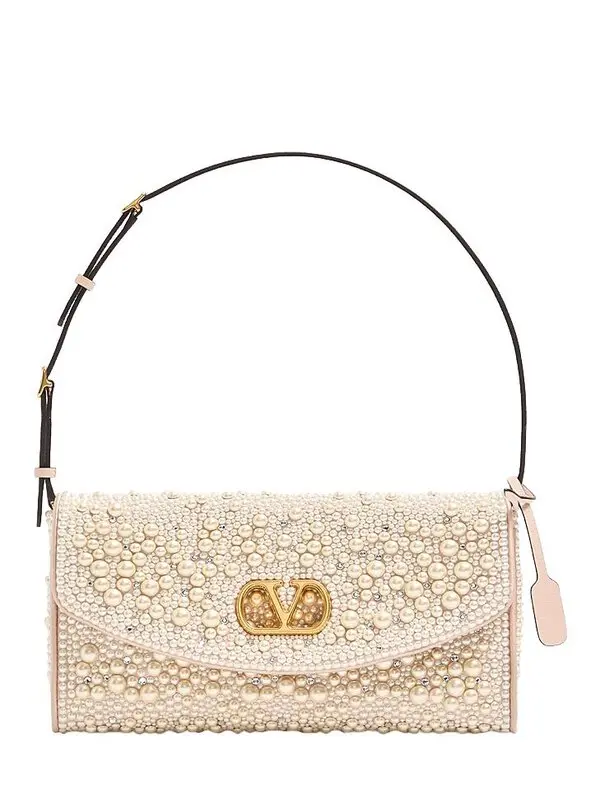 Valentino Garavani Vlogo Embellished Shoulder Bag - Cream