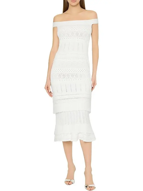 MILLY Maven Ruffle Midi Dress - Ecru