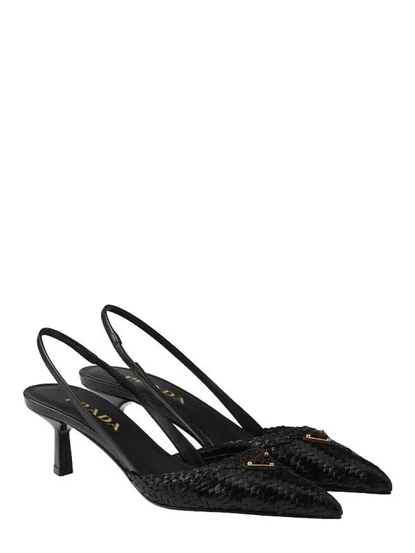 Prada Woven Leather Slingback Pumps - Black