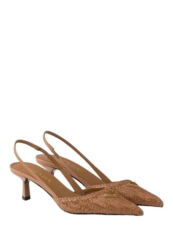 Prada Woven Leather Slingback Pumps - Neutral