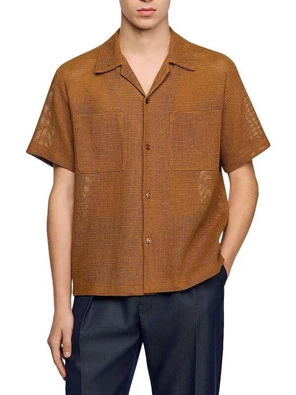 Sandro Openwork Mesh Shirt - Camel