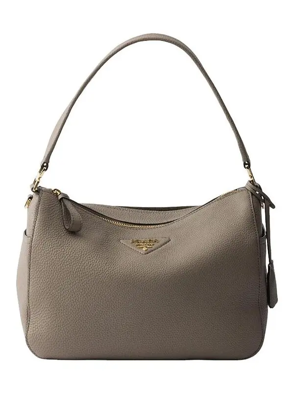 Prada Medium Leather Shoulder Bag - Grey