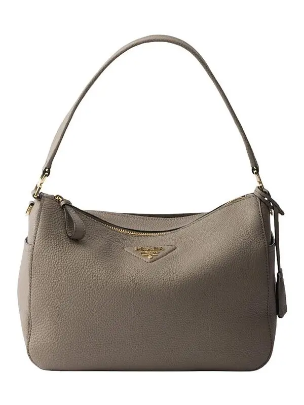 Prada Medium Leather Shoulder Bag - Grey