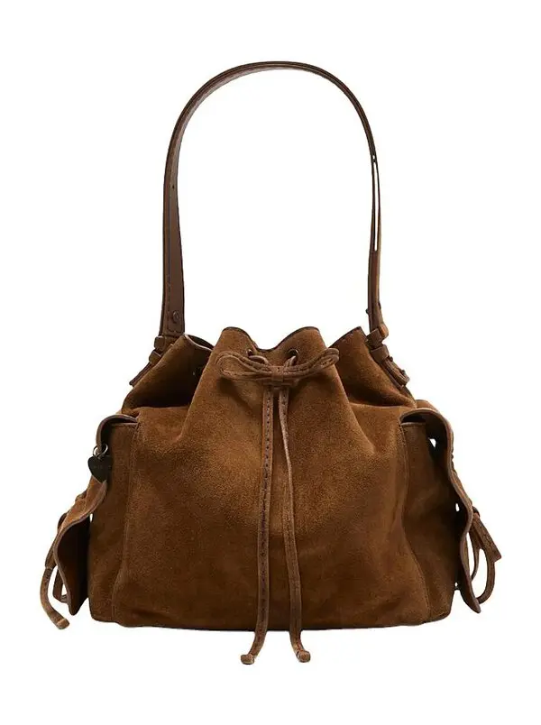 Acne Studios Multipocket Suede Bucket Bag - Cognac Brown