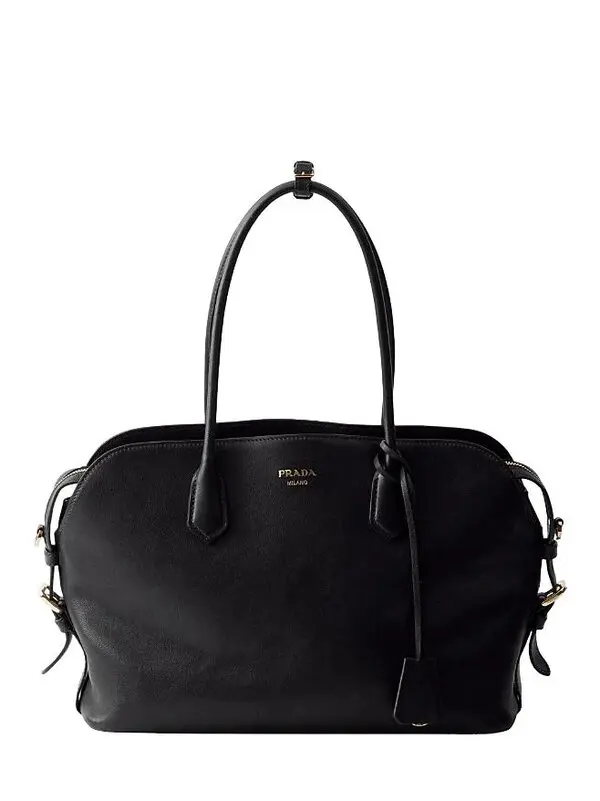 Prada Large Leather Tote Bag - Black