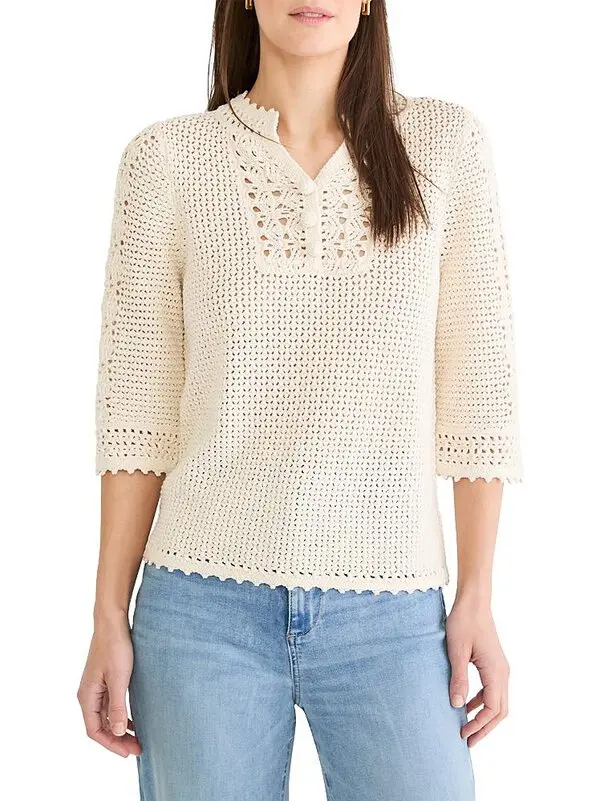 NIC+ZOE Crochet Mesh Sweater - Classic Cream