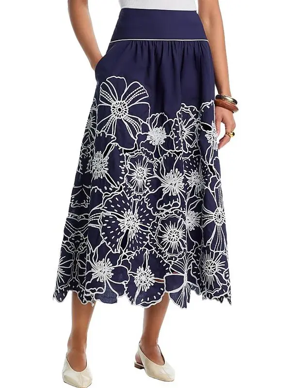 Farm Rio Floral Print Midi Skirt - Blue