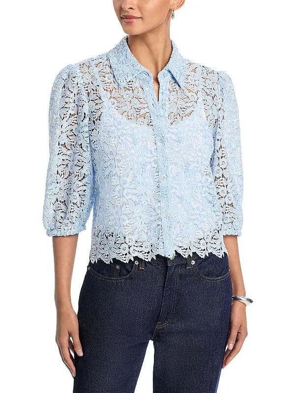 Generation Love Tammy Two Tone Lace Shirt - Light Blue/white