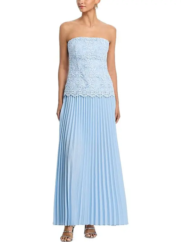 Generation Love Two Tone Lace Pleat Dress - Light Blue/white