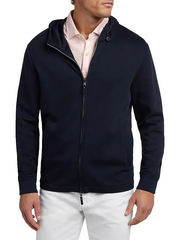 David Donahue Cotton & Silk Blend Zip Hoodie - Navy