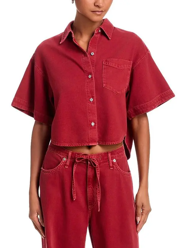 Rag & Bone Marin Short Sleeve Cropped Shirt - Sienna Stone