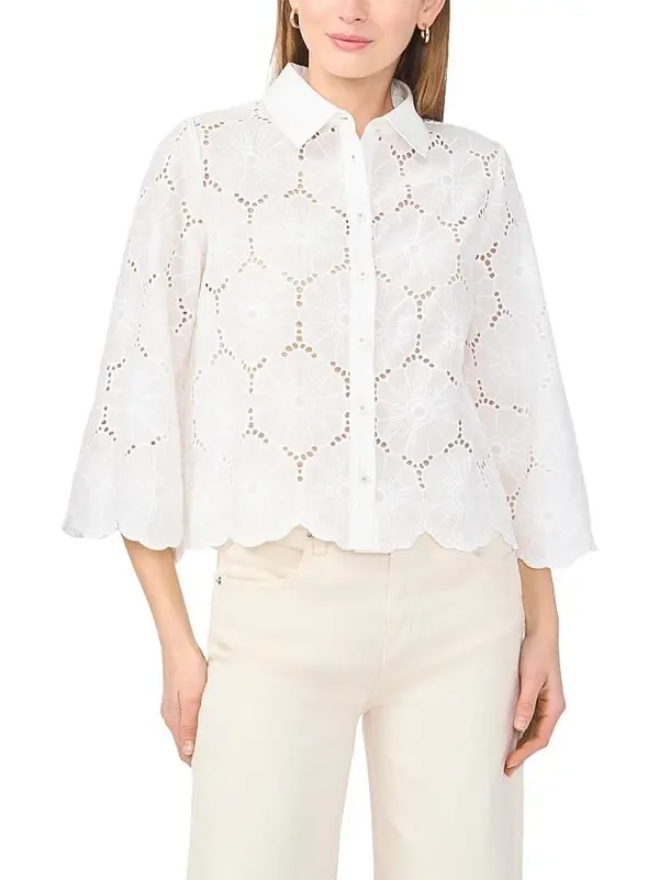 Vince Camuto Collared Eyelet Shirt - Ultra White