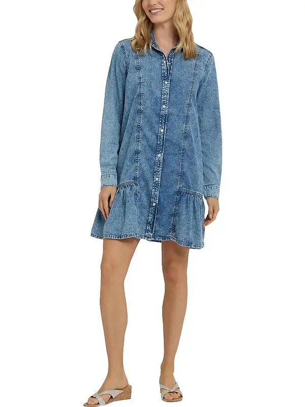 NYDJ Ruffle Hem Denim Shirtdress - Faded Beam