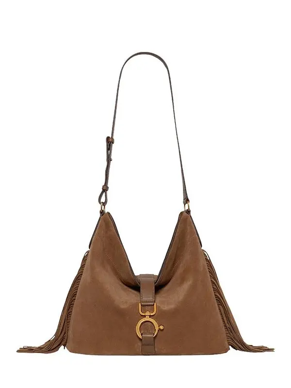 Gerard Darel Deva Fringe Suede Hobo Bag - Tundra