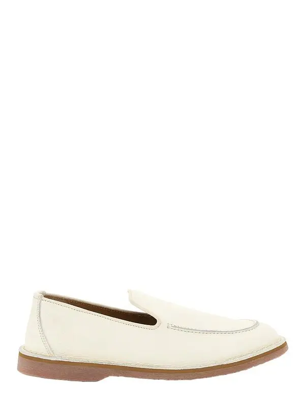 Boggi Milano Tumbled Leather Loafers - Cream
