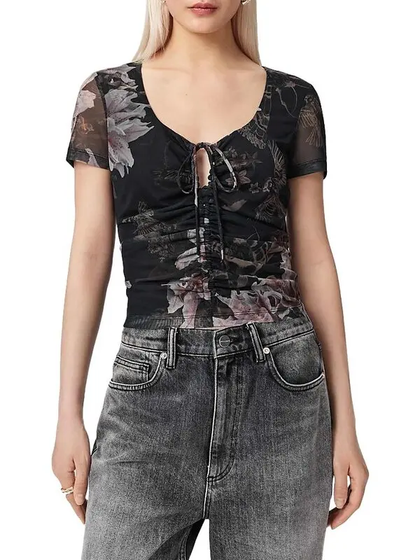 ALLSAINTS Gabby Mesh Top - Crystal Black
