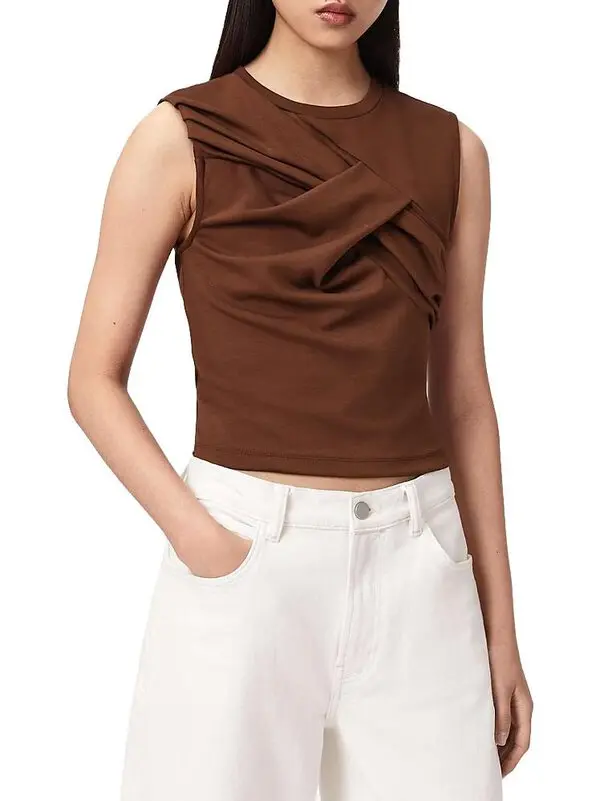ALLSAINTS Nella Tank Top With Draped Detail - Hot Chocolate Brown