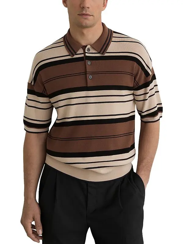 REISS Relaxed Fit Stripe Polo Shirt - Camel Multi
