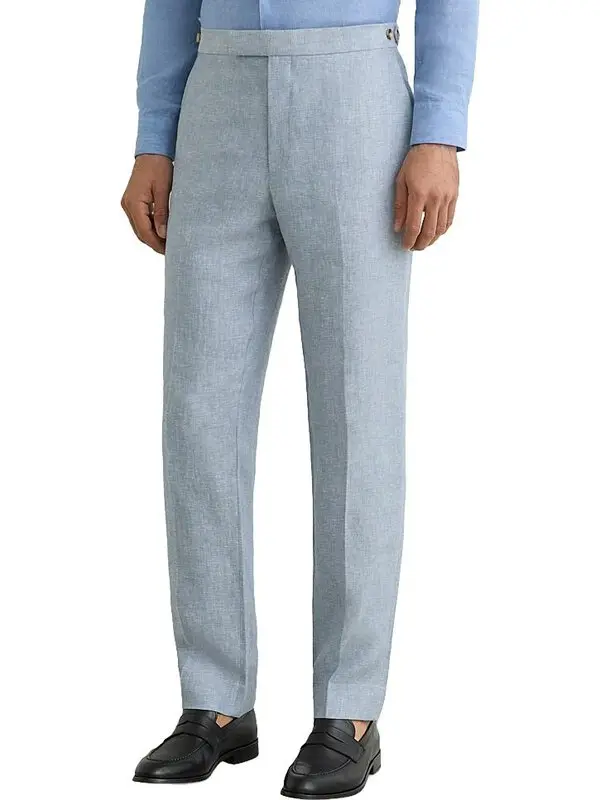 REISS Tailored Fit Linen Twill Suit Trousers - Soft Blue