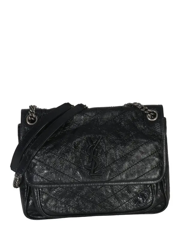 Saint Laurent Matelasse Niki Chain Satchel Crinkled Calfskin - Black