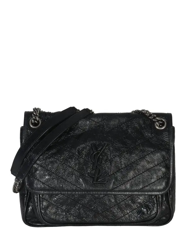 Saint Laurent Matelasse Niki Chain Satchel Crinkled Calfskin - Black