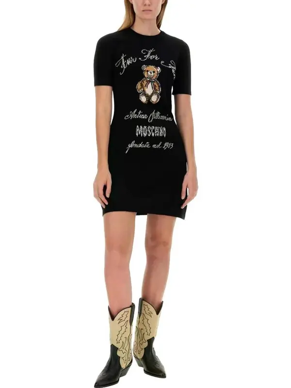 Moschino Teddy Graphic Mini Dress - Black