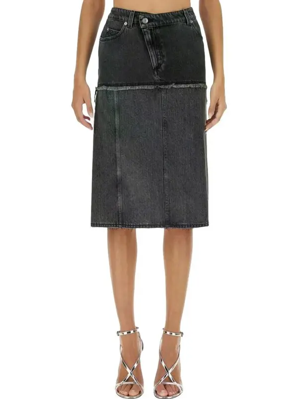 Alexander McQueen Two-tone Denim Midi Skirt - Black