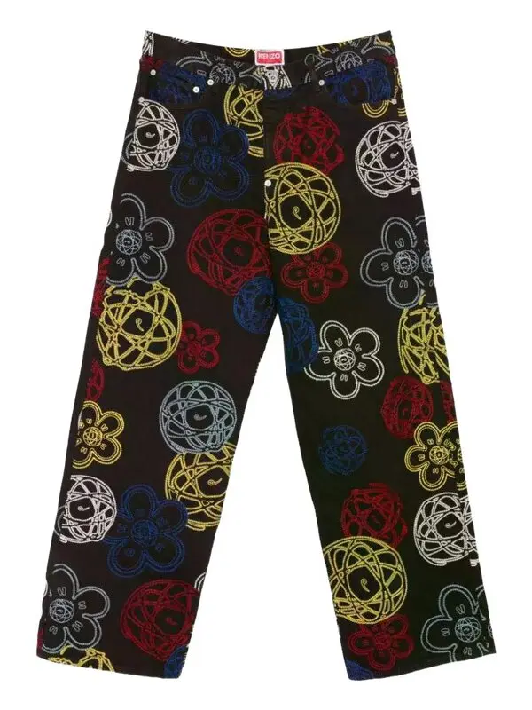 Kenzo X Futura 2000 Flower-embroidered Trousers - Black