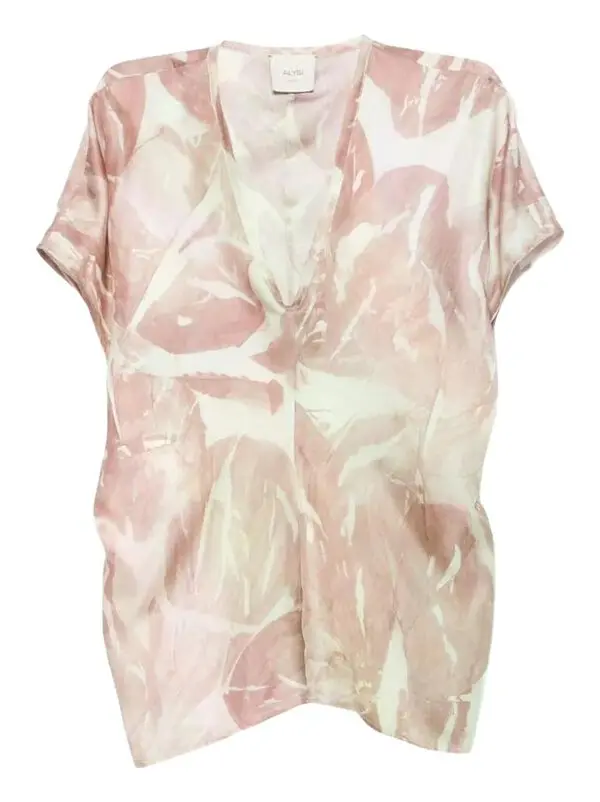 ALYSI Printed Silk Blouse - Pink