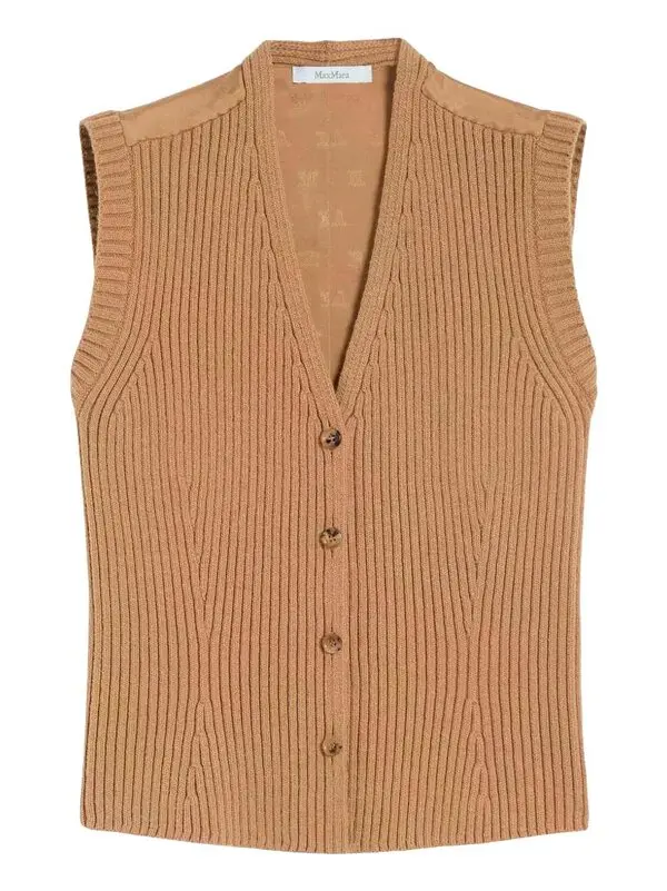 Max Mara V-neck Ribbed Knit Waistcoat - Neutrals