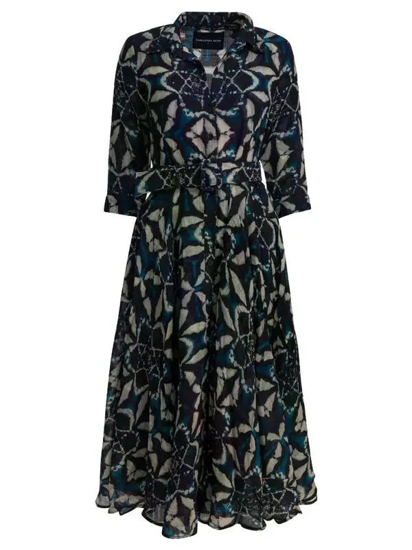 Samantha Sung Printed Midi Shirt Dress - Blue