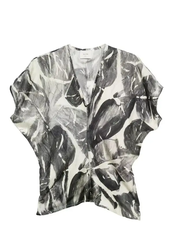 ALYSI Printed V-neck Shirt - Black