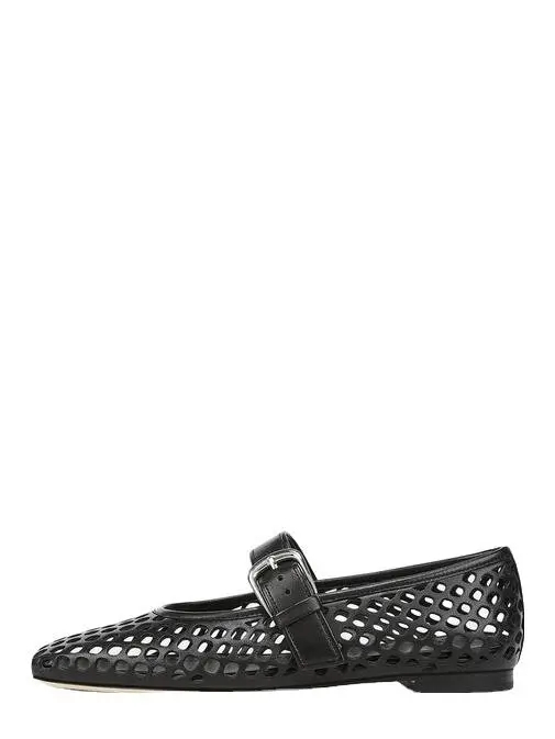 Vince Daniela Perforated Leather Mary Jane Flat - Black