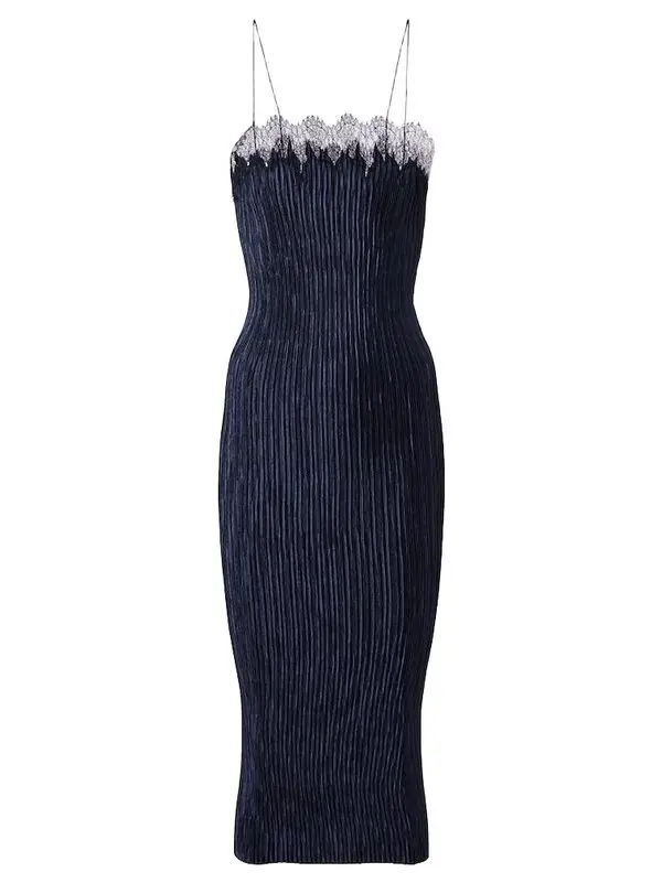 FFORME Lumi Lace-trimmed Pleated Midi Dress - Blue