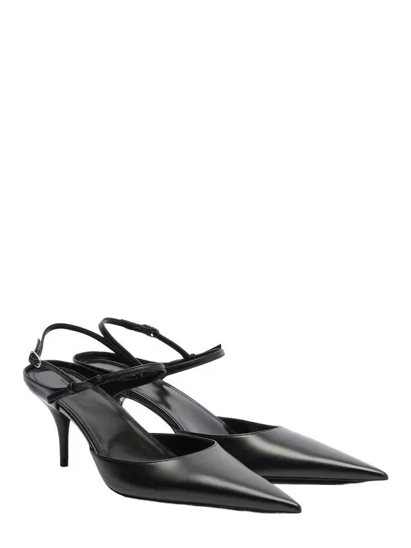 Balenciaga Avenue Bow Leather Slingback Pumps - Black