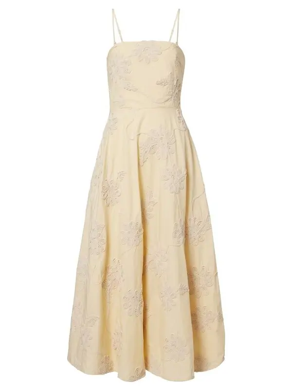 ROTATE BY BIRGER CHRISTENSEN Embroidered Cotton Midi Dress - Yellow