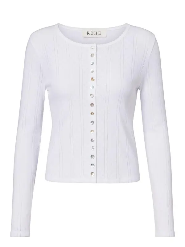 RÓHE Pointelle Cotton Cardigan - White