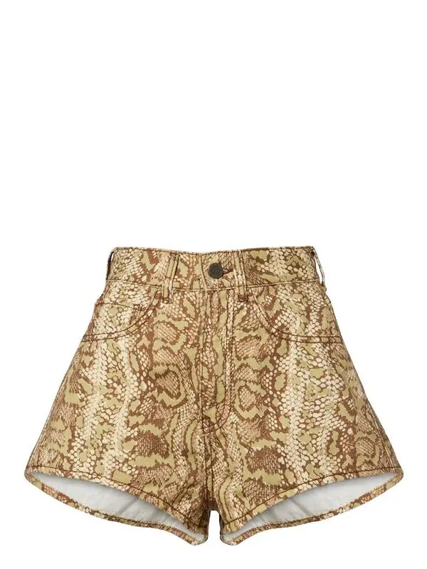 ALEMAIS Boa Snake-print Denim Shorts - Beige