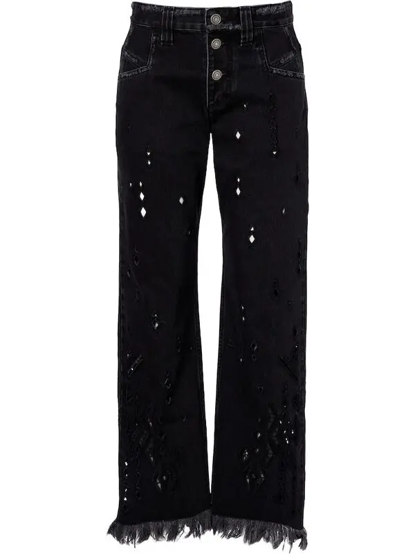 Isabel Marant Amia Broderie Anglaise Flared Jeans - Black