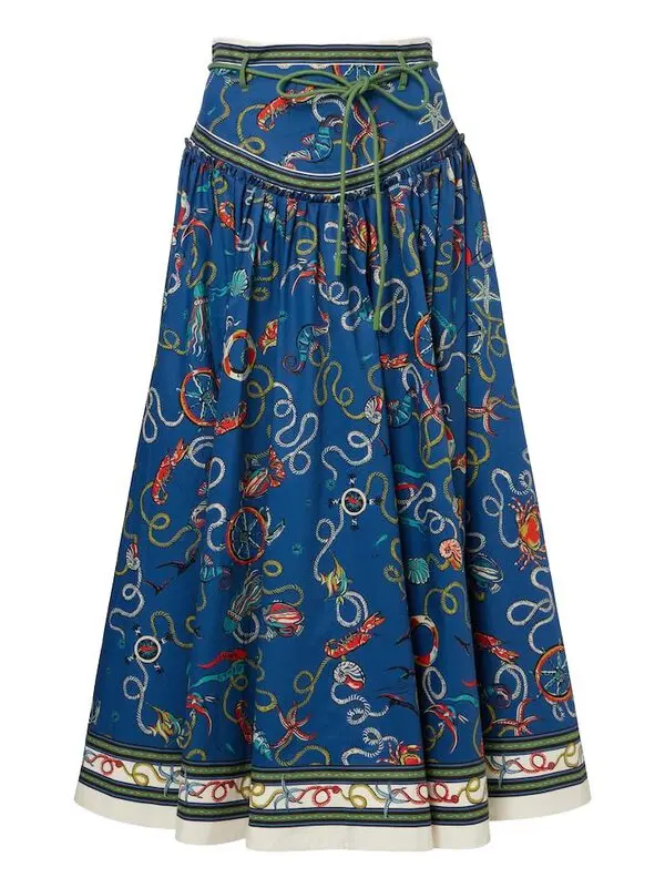 ALEMAIS Printed Cotton Midi Skirt - Blue