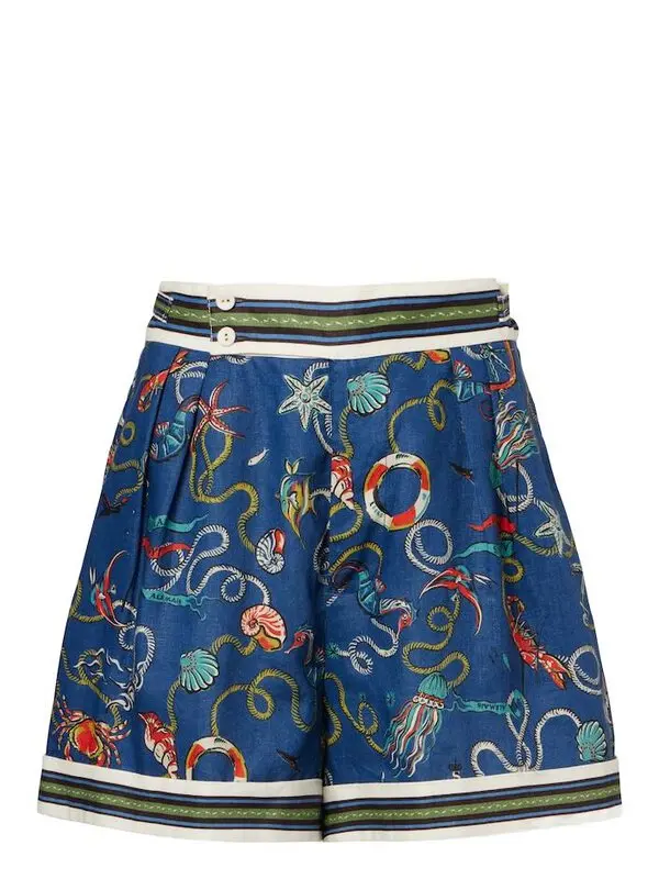 ALEMAIS Alémais Cove Printed Linen Shorts - Blue