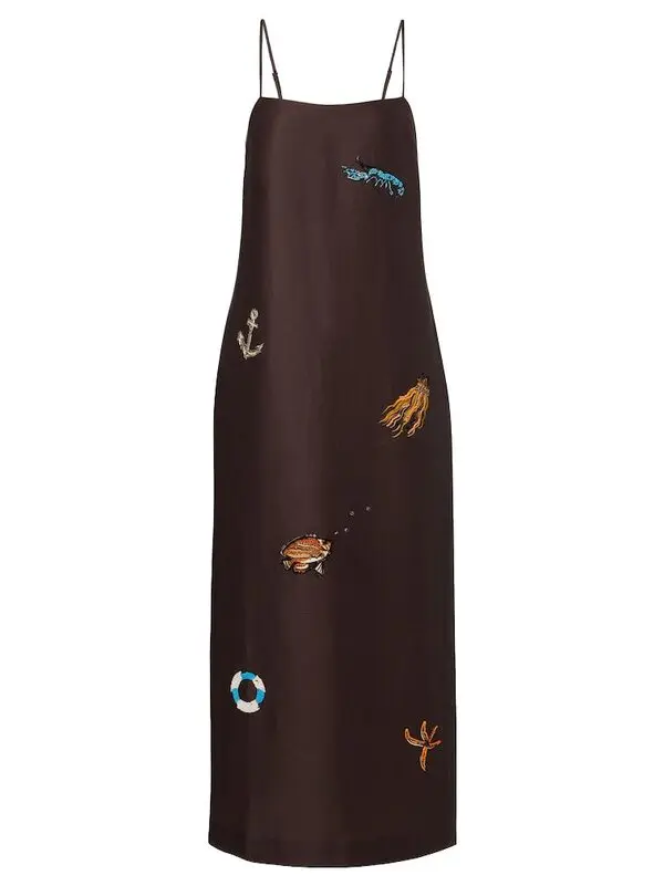 ALEMAIS Embellished Printed Linen-blend Maxi Dress - Brown